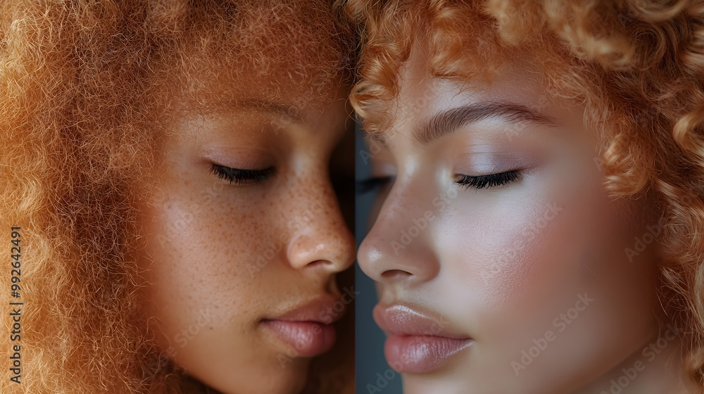 Before-and-after curly hair styling with honey treatment, showcasing ...