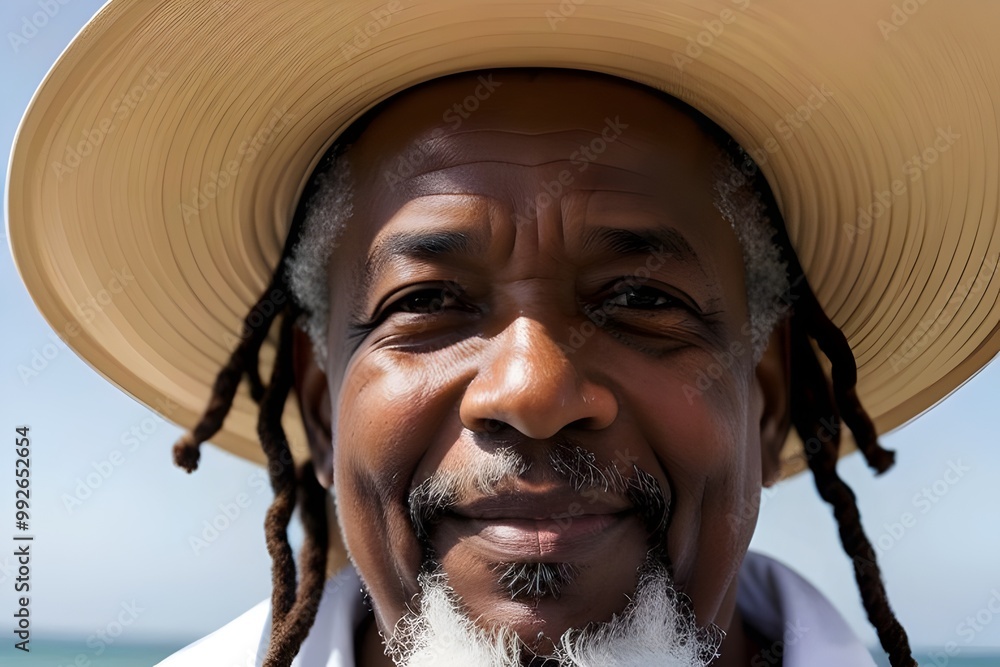 portrait photo of a senior happy Rastafari black man on the beach on a ...