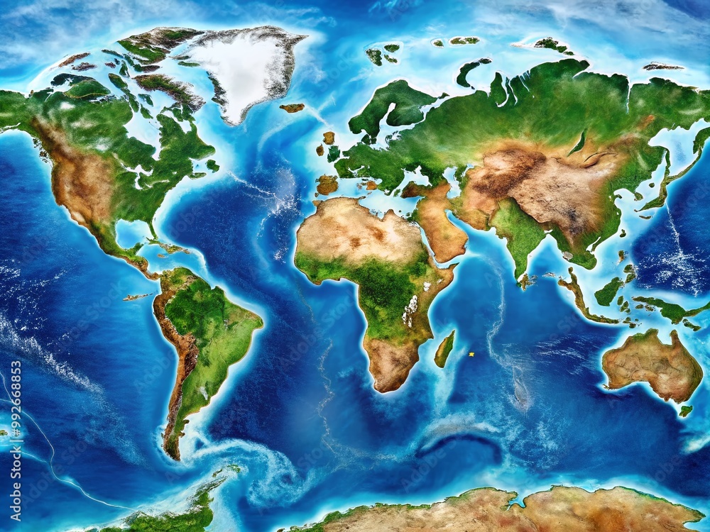 Detailed Map of the Earth's Oceans with Labels and Geographic Features ...