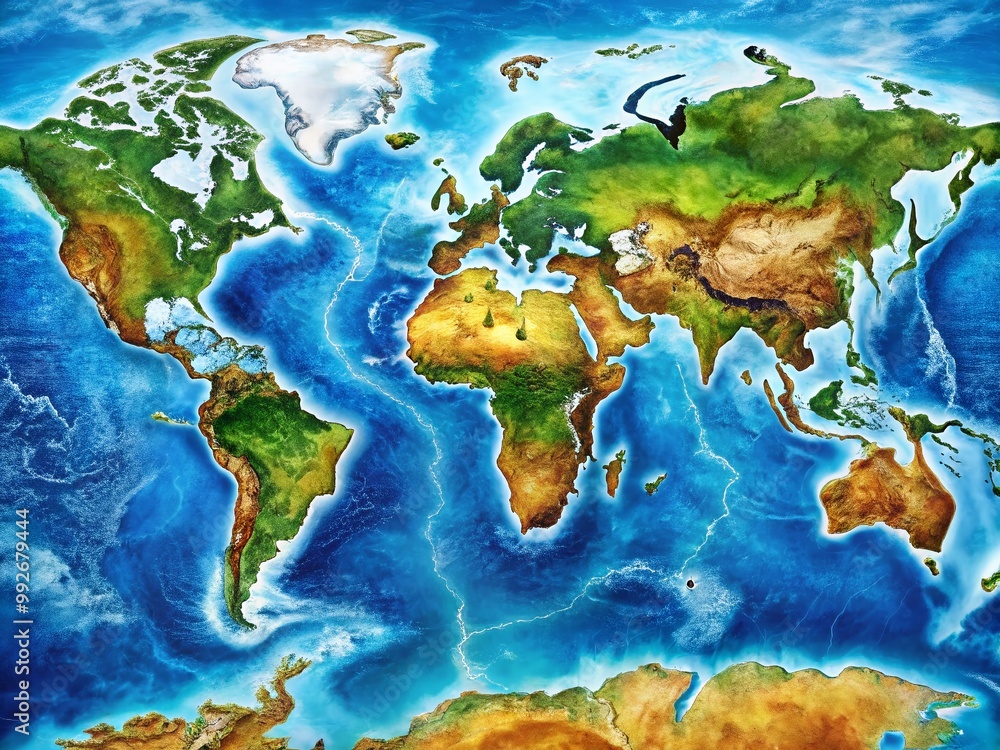 Detailed World Map Featuring All Oceans and Seas with Labels and ...