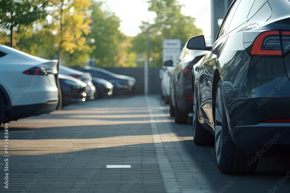 Car parked in outdoor parking lot, used car for sale and rental ...