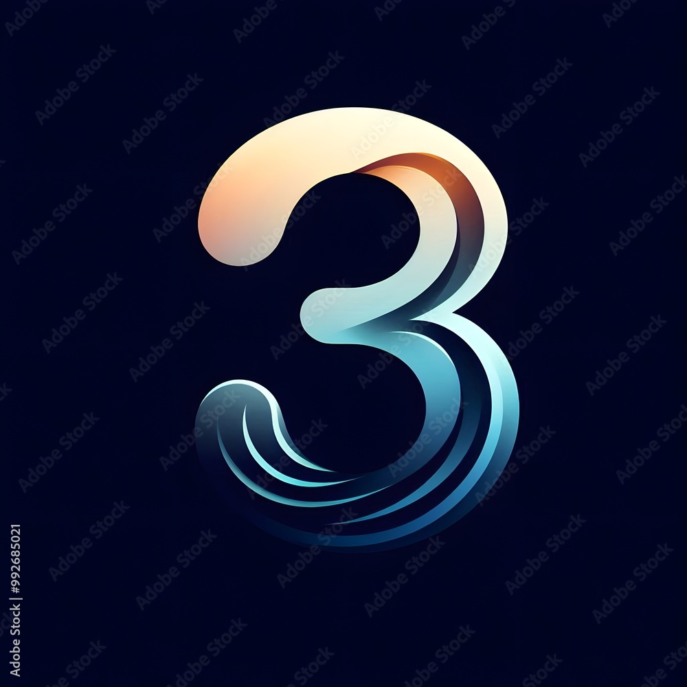 3 alphabet logo, three number icon, 3 3D design, 3 symbol design ...