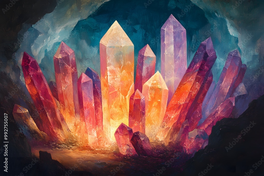 Whimsical Painting: Crystal Caverns - A hidden cavern filled with ...