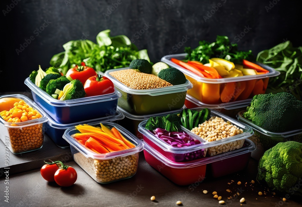 colorful meal prep containers filled fresh ingredients healthy foods ...