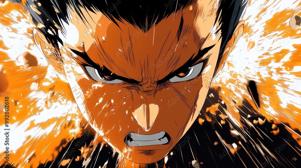Dynamic manga motion effects with comic-style graphics on a clean ...