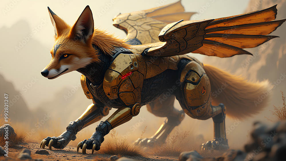 Sci-fi realism Mechanical fox regal look laser claws plasma mane ...