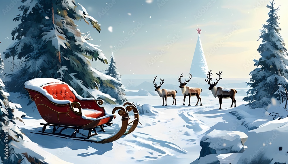 santa claus on a sledge A North Pole-themed Christmas backdrop with ...