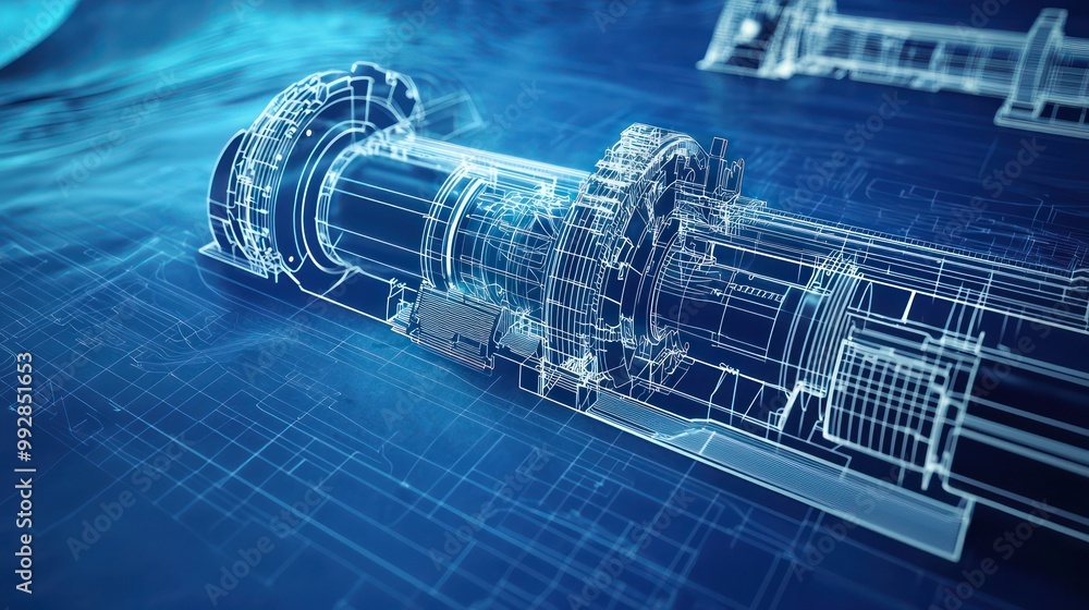 Blueprint of an ocean wave energy converter station, illustrating ...