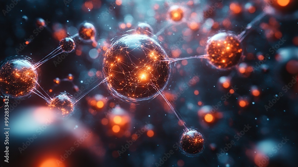 A futuristic universe of AI and robotic systems, featuring molecules ...