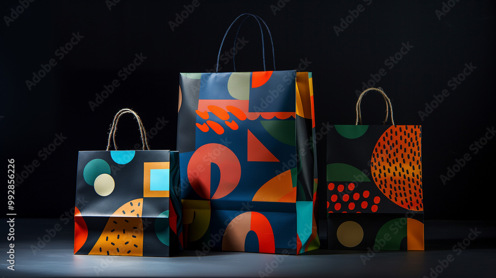 The packaging design of the gift bag features three colors, geometric ...