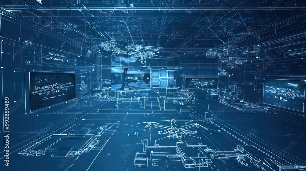 Blueprint of a high-tech military training facility, including virtual ...