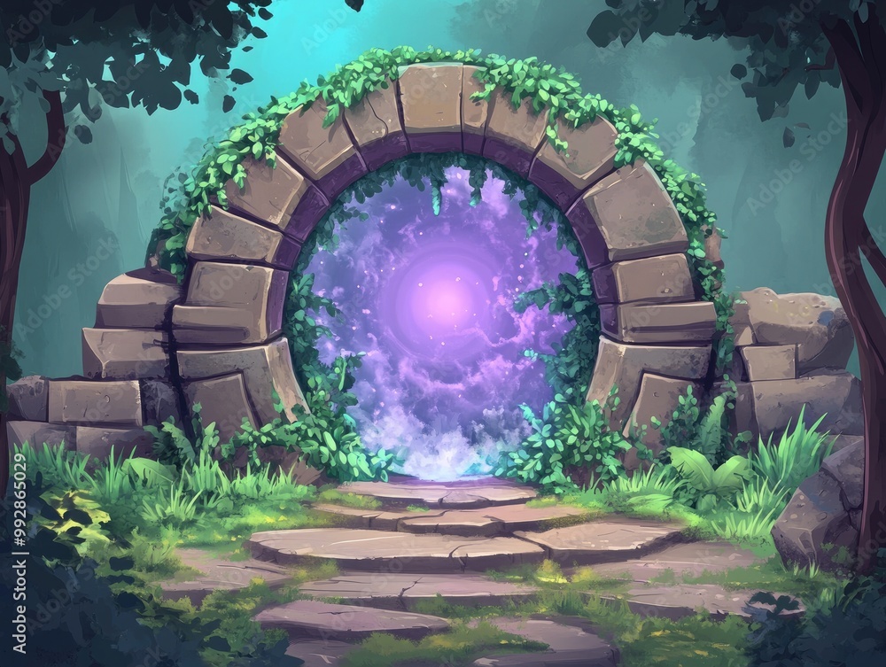Fantasy game illustration featuring a magical portal or vortex ...