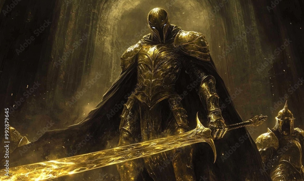 Ebon Elegance Dark Elf Enshrouded in Golden Armor Holding a Rapier in a ...