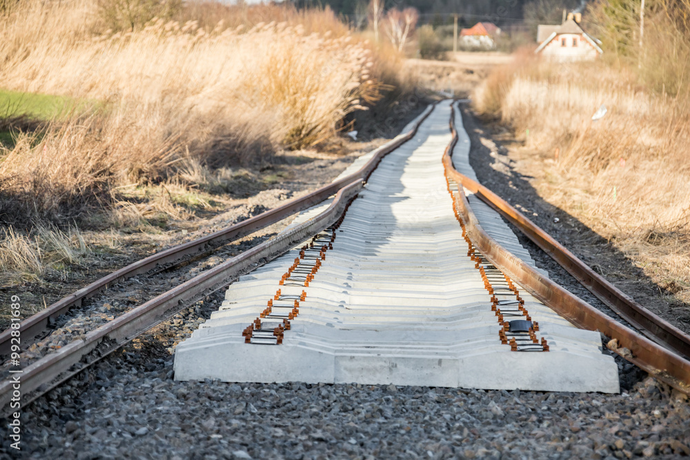 railway line under construction, track laying, railway construction ...