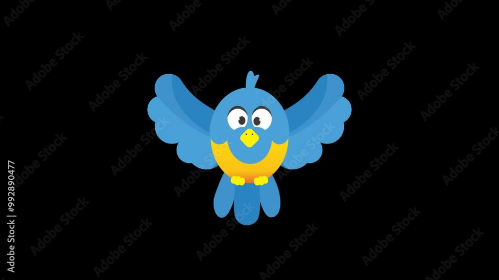 animated cartoon illustration of a blue and yellow flying bird flapping ...