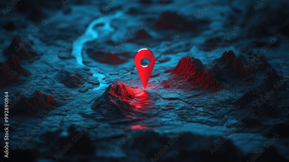 A vibrant red GPS marker acts as a digital guide navigating users ...