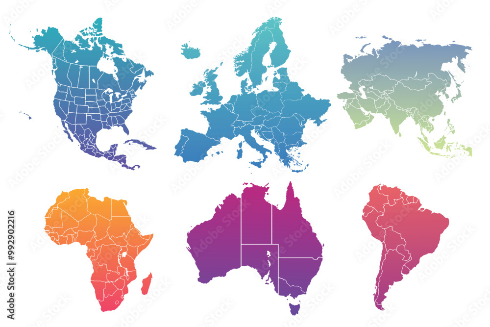 Political World Map vector illustration with Asia, Europe, Africa ...