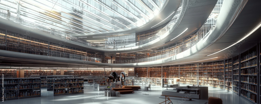 Hyper-realistic depiction of a new digital library being constructed ...