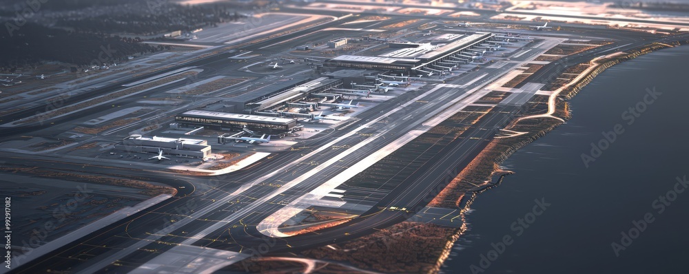 Image of a massive airport runway and terminal expansion project ...
