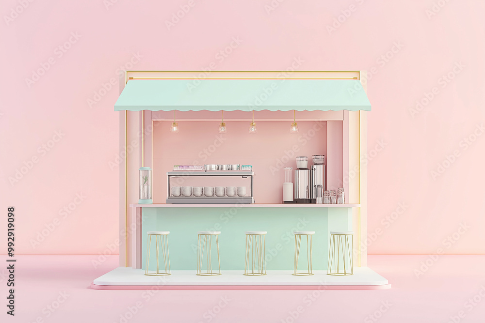 ภาพประกอบสต็อก Coffee sampling and selling booth, Coffee shop design ...