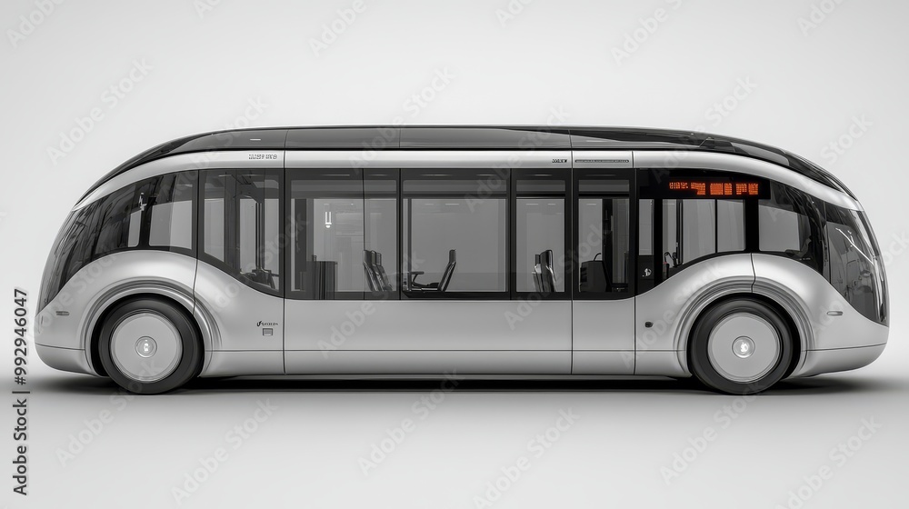 Futuristic electric bus with a sleek design showcased in profile view ...