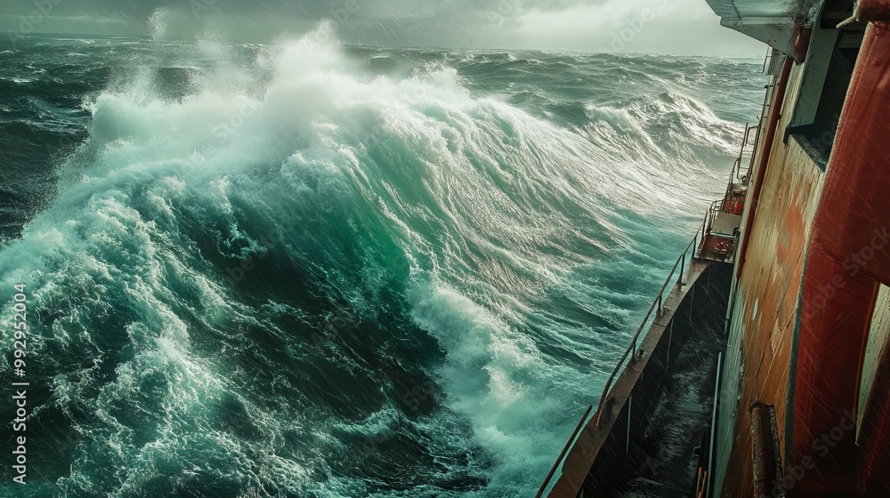 The turbulent water that forms behind a moving ship or ferry due to its ...