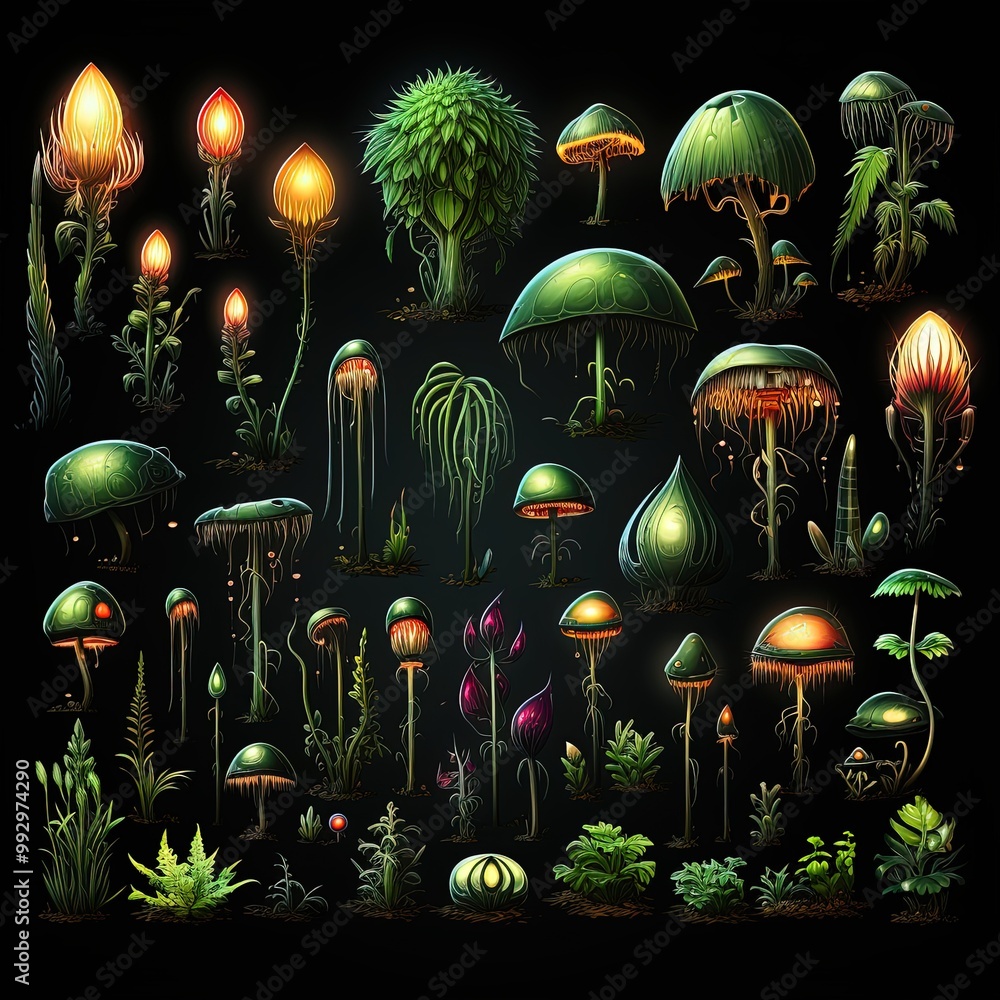 Colorful and Playful Mushroom Sprite Sheet for Role-Playing Game Assets ...