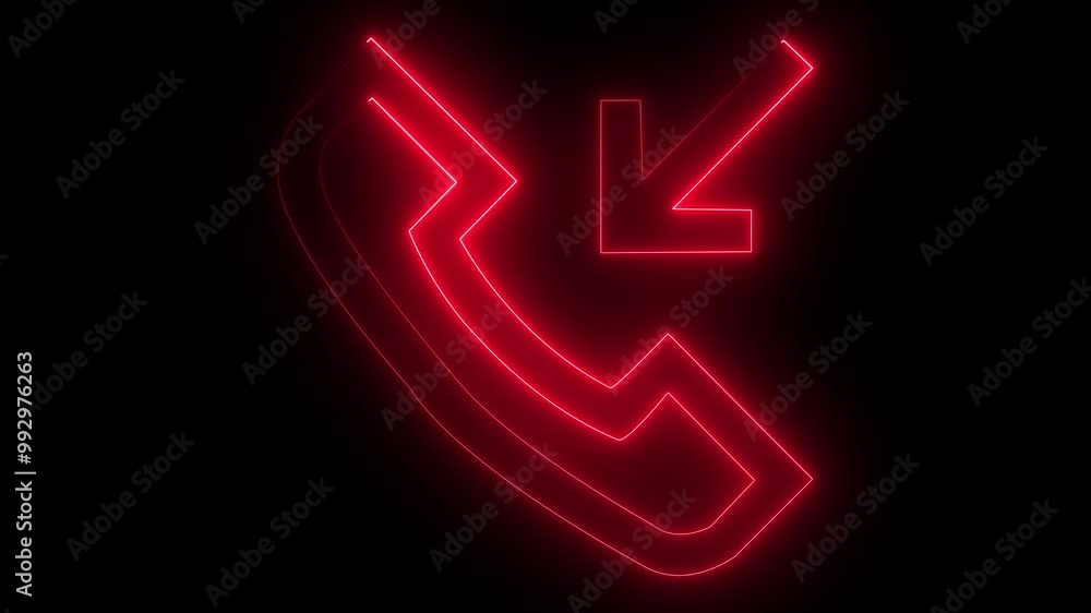 Neon glowing telephone icon animation, call icon shape animation with ...