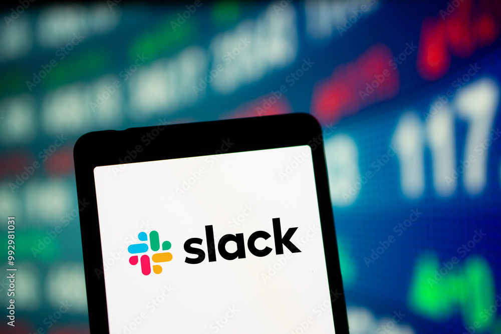 Dhaka, Bangladesh- 25 Sep 2024: Slack logo is displayed on smartphone. Slack is a cloud-based ...