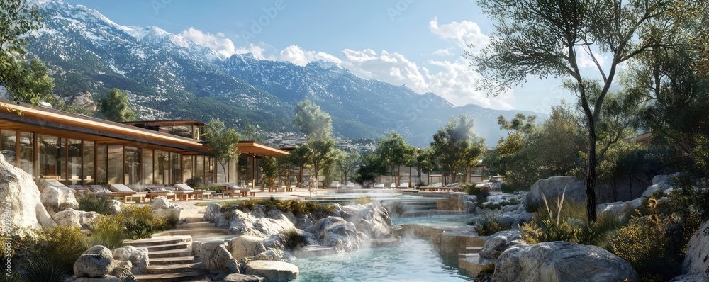 Realistic view of a new luxury spa resort being developed in a secluded ...