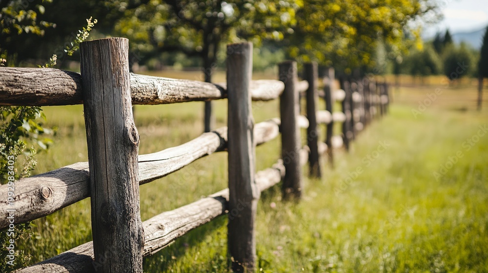 A handmade old wooden logs fence stands sturdy on a farm, showcasing ...