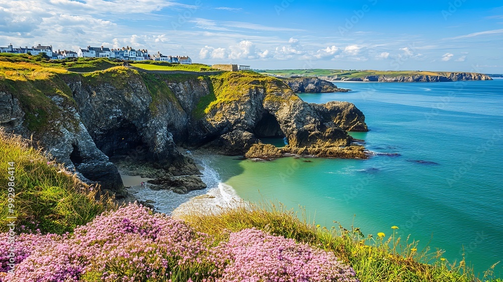 The breathtaking clifftop coastal scenery at Newquay in West Cornwall ...