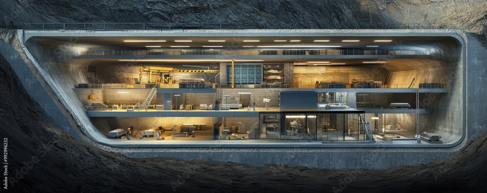Technical drawing for an underground bunker complex, designed for ...