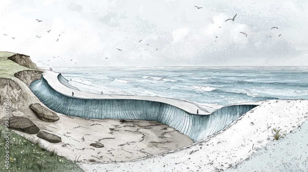 Technical drawing for a coastal erosion barrier, using innovative ...