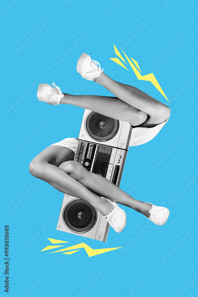 Composite trend artwork sketch collage of retro boombox blast electric ...