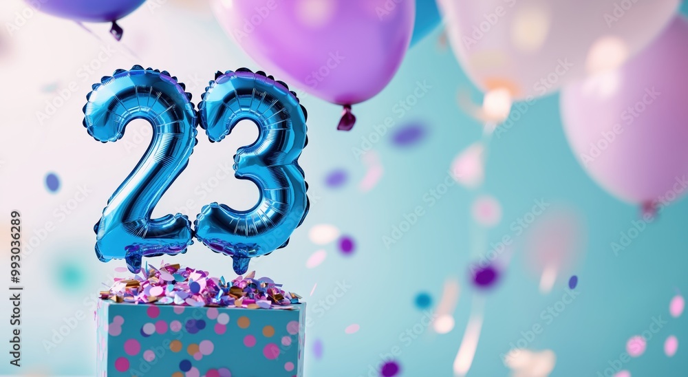 Festive 23rd Birthday Party with Blue Balloons and Confetti Colorful ...
