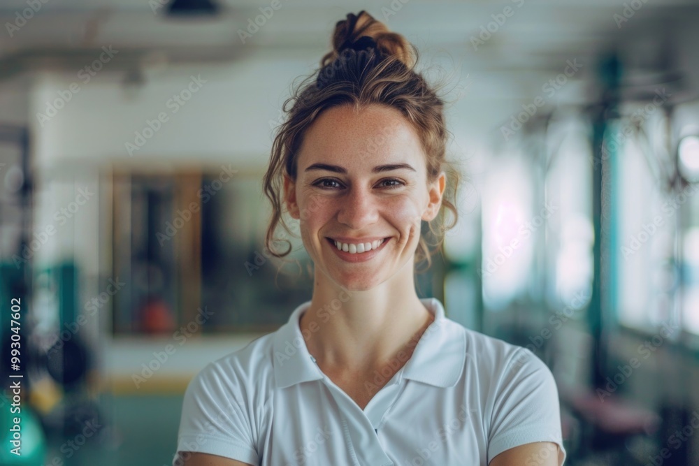 Gym Teacher: Portrait of a Happy Female Coach Leading Physical ...