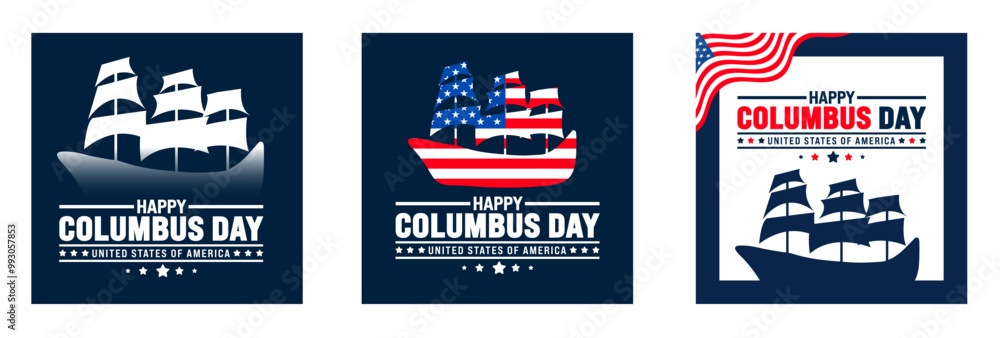 Happy Columbus Day social media post banner design template set with ...
