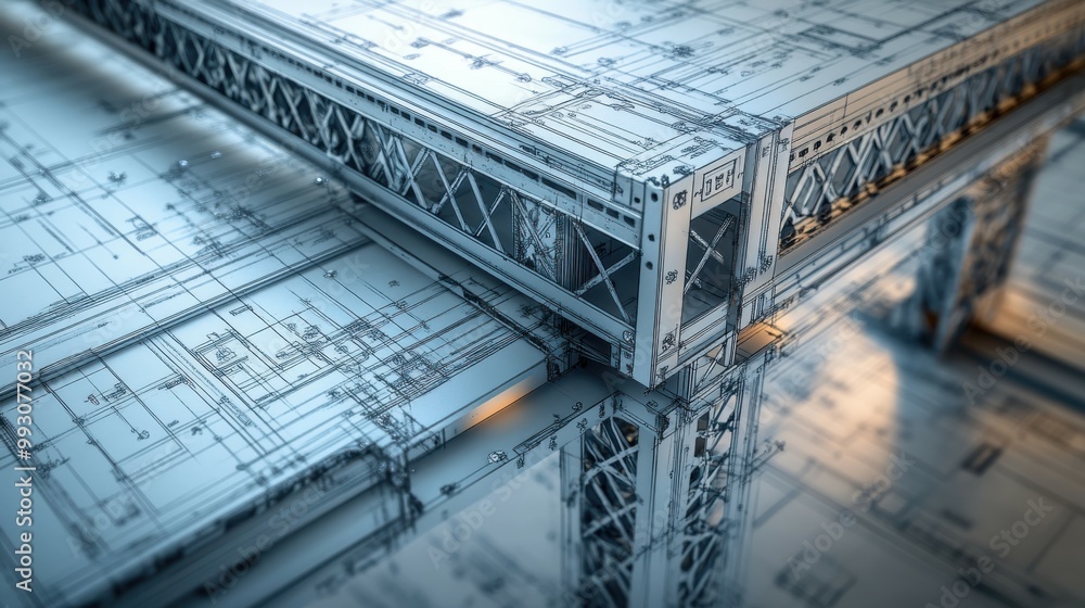 Close-up view of a CAD drawing of a steel structure, showing intricate ...
