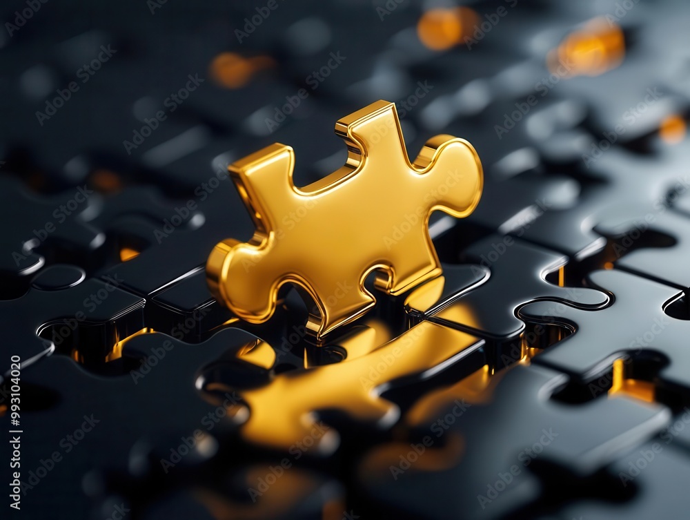 Golden puzzle piece fitting perfectly into complex network, competitive ...