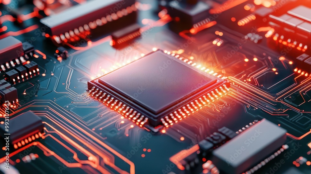 Close-up of photolithography process on silicon wafer, high precision ...