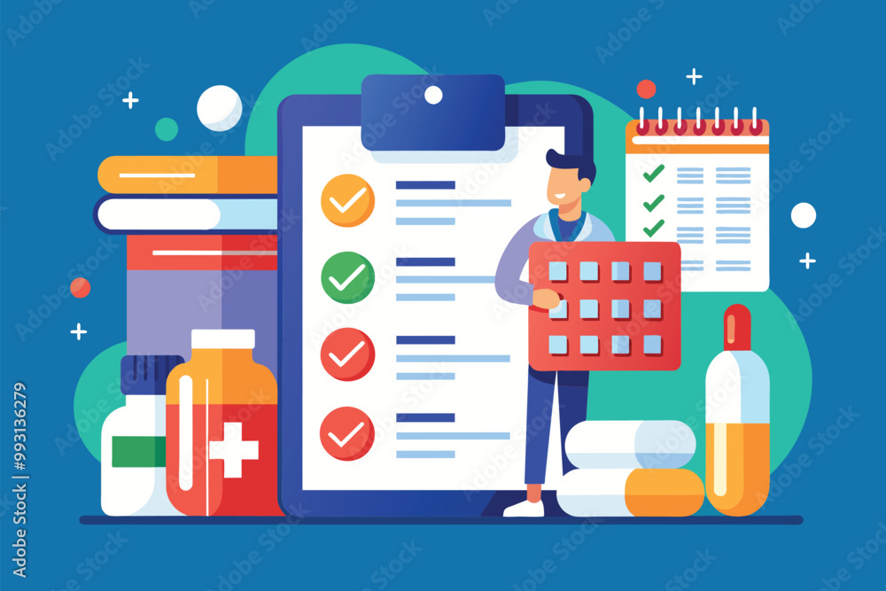 A doctor outlines a medication schedule alongside visual aids to assist ...