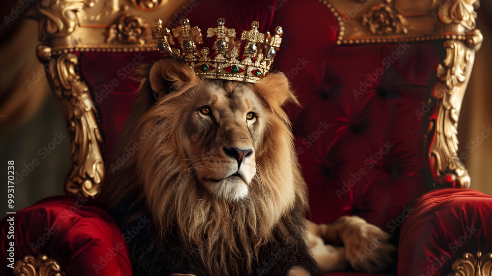 Lion King In Crown, Royal Regal Emperor of the Jungle Commanding ...