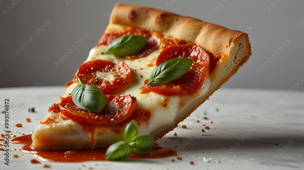 A slice of classic Margherita pizza with melted mozzarella cheese ... A slice of classic Margherita pizza with melted mozzarella cheese ...