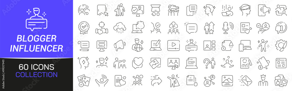Blogger and influencer line icons collection. Thin outline icons pack ...
