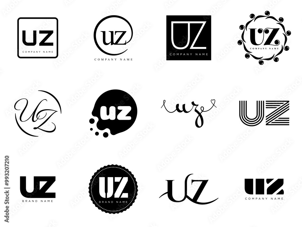 UZ logo company template. Letter u and z logotype. Set different ...