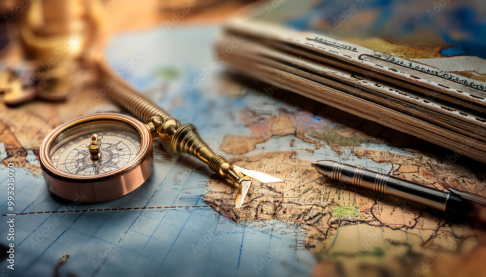 Cartography and map making, featuring elements like maps, compasses ...