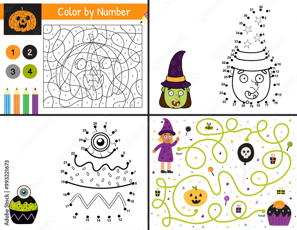 Halloween activity pages set for kids. Funny games collection in US ...