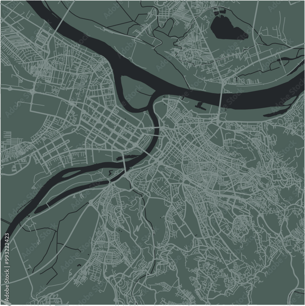 Map of Belgrade in Serbia in a smooth dark style. Contains layered ...