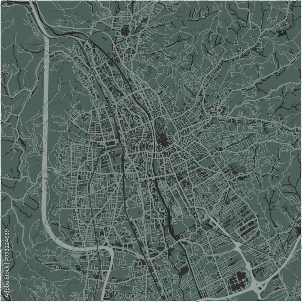 Map of Graz in Austria in a smooth dark style. Contains layered vector ...